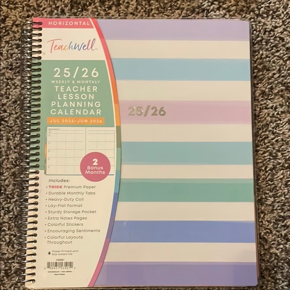 Teachwell | Office | Pastel Striped Teacher Lesson Planning Calendar ...